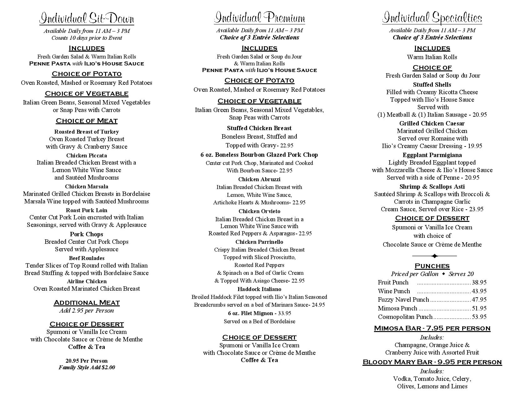 Banquet Luncheon Menu Ilio DiPaolo s Restaurant Banquet Facility Banquet Luncheon Menu Ilio DiPaolo s Restaurant Banquet Facility