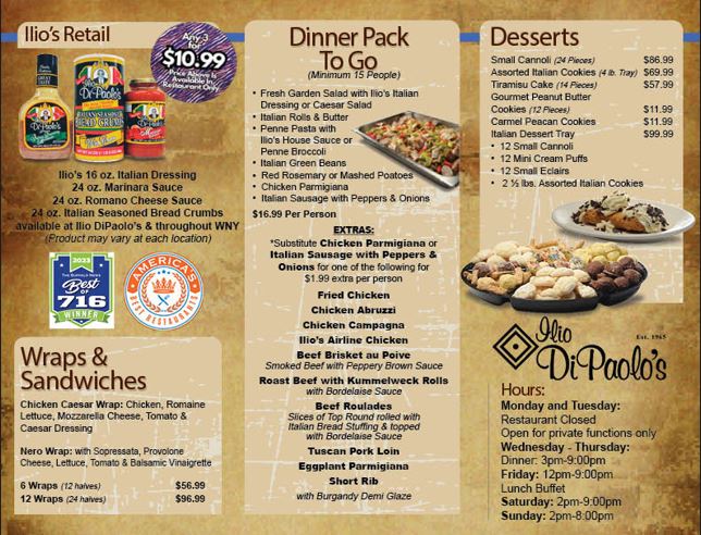 At-Home & Drop-Off Catering Menu | Ilio DiPaolo's Restaurant & Banquet ...